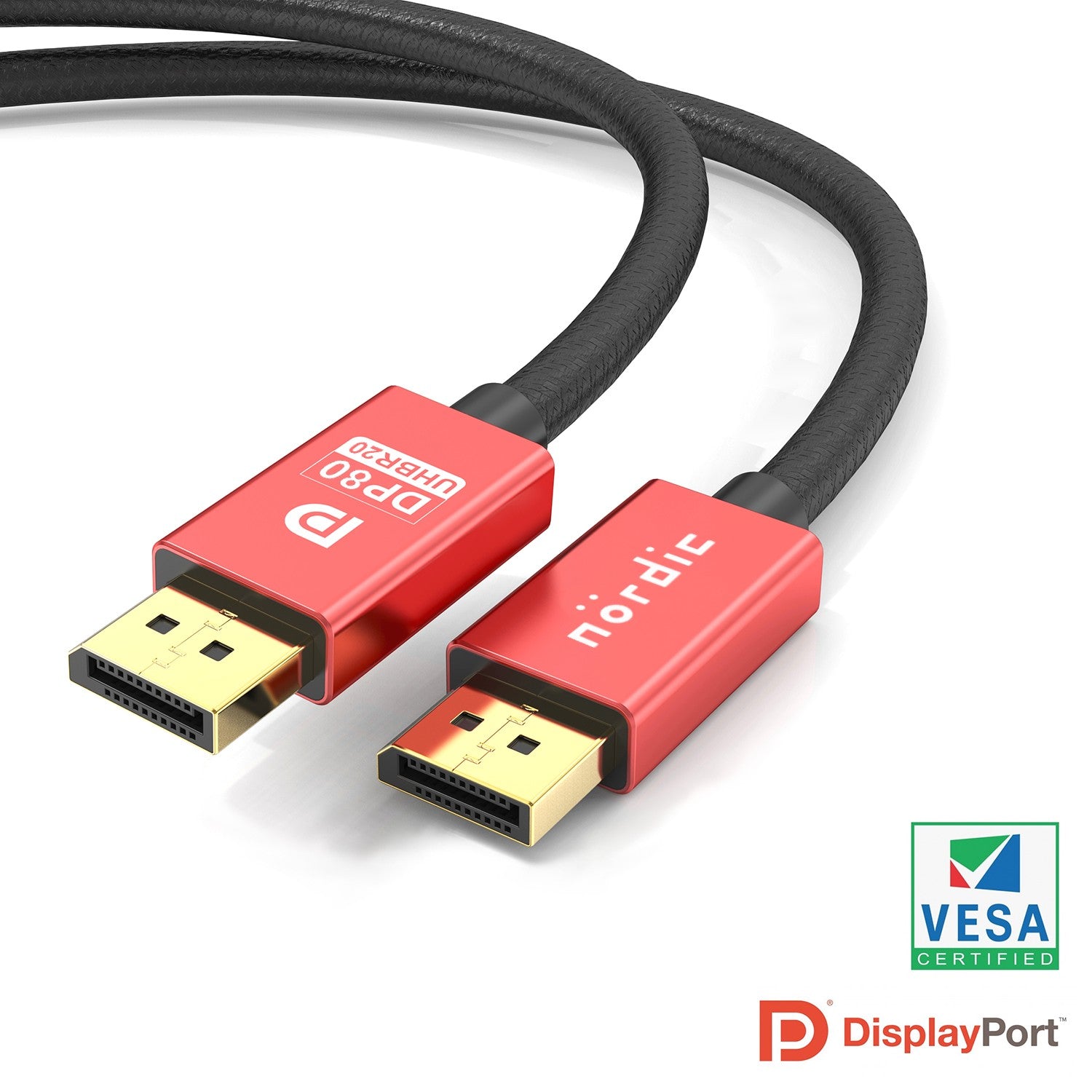 NÖRDIC 2m nylonflettet Displayport 2.1 kabel DP80 UHBR20 80Gbps 16/10/