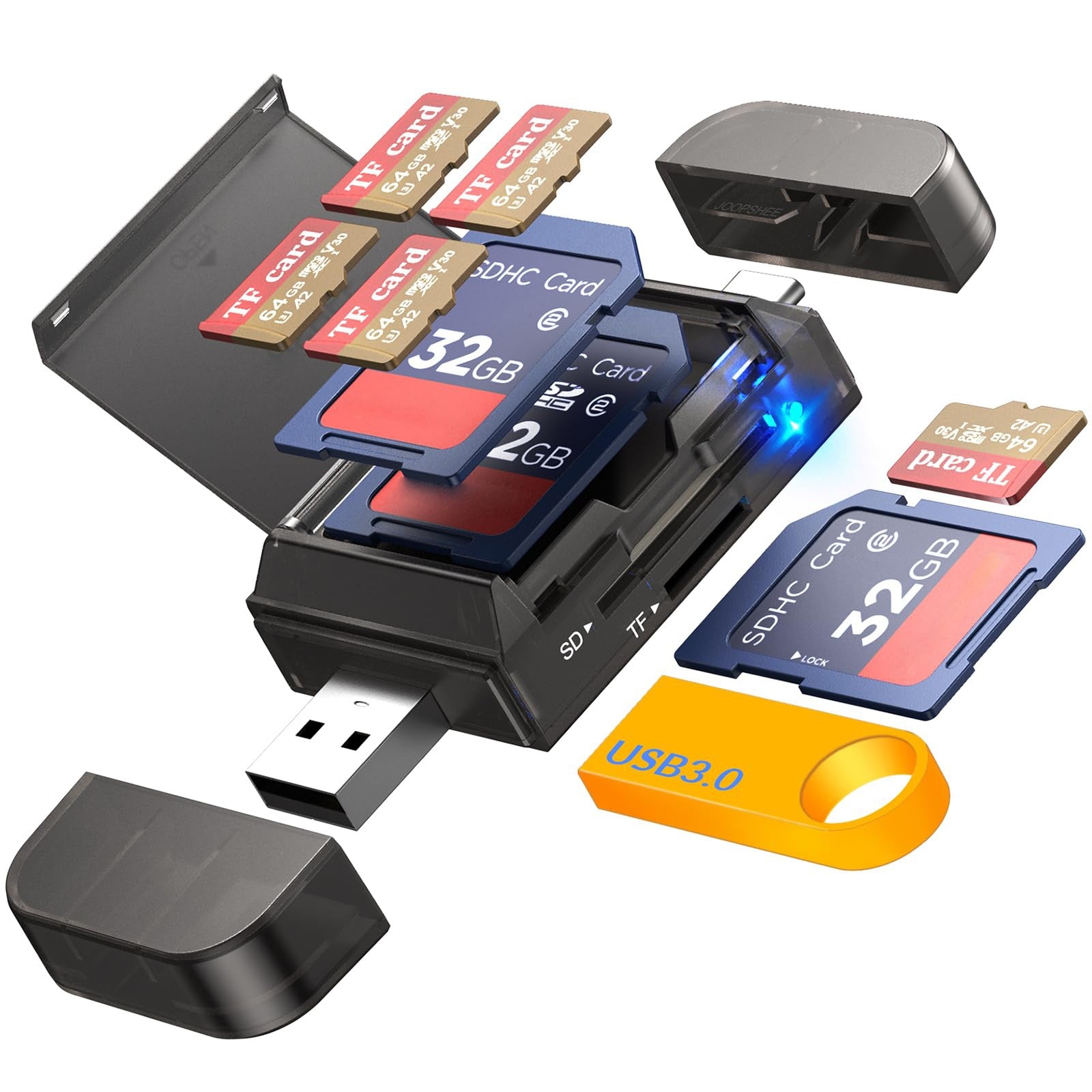 NÖRDIC USB-A, USB-C Kortleser 2 Slot SD, Micro SD og USB-A 3.0 OTG med
