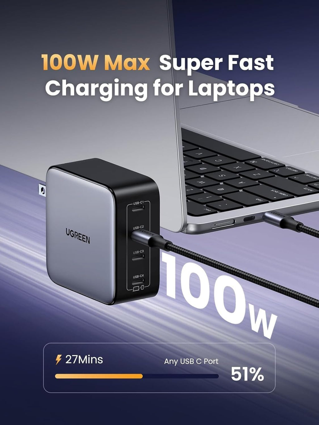 UGREEN 100W USB C Charger Block, Nexode 4-Port Type C Charger GaN Char