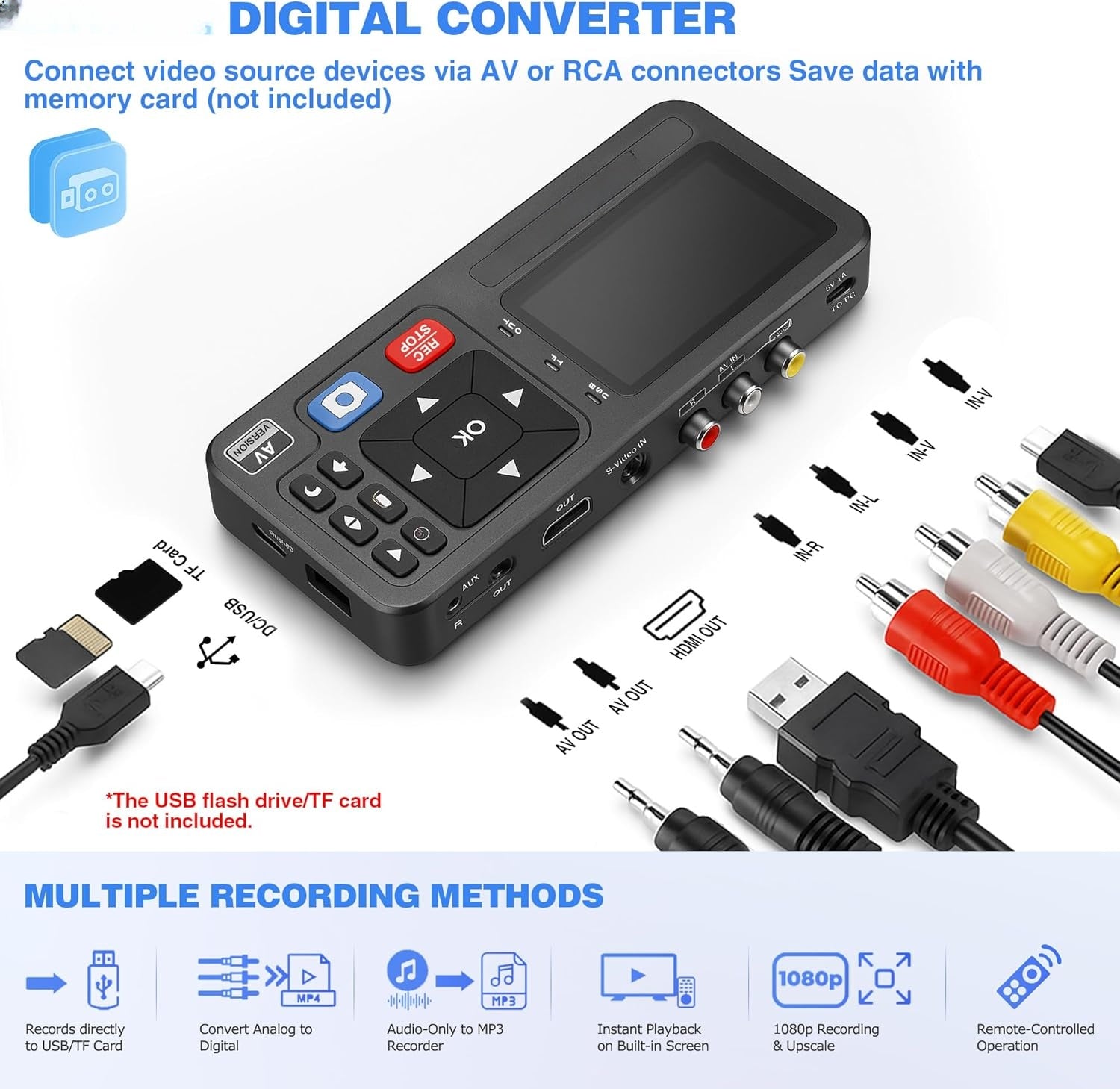 Digital opptaker for opptak fra VHS-bånd, videospiller, DVR, DVD, Hi8,